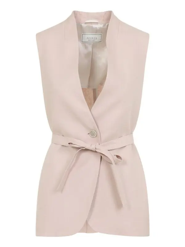 Peserico Linen Gilet With Self-tie Belt - Multicolor