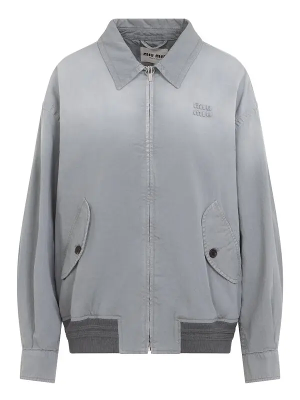 Miu Miu Cotton Gabardine Blouson Jacket - Silver