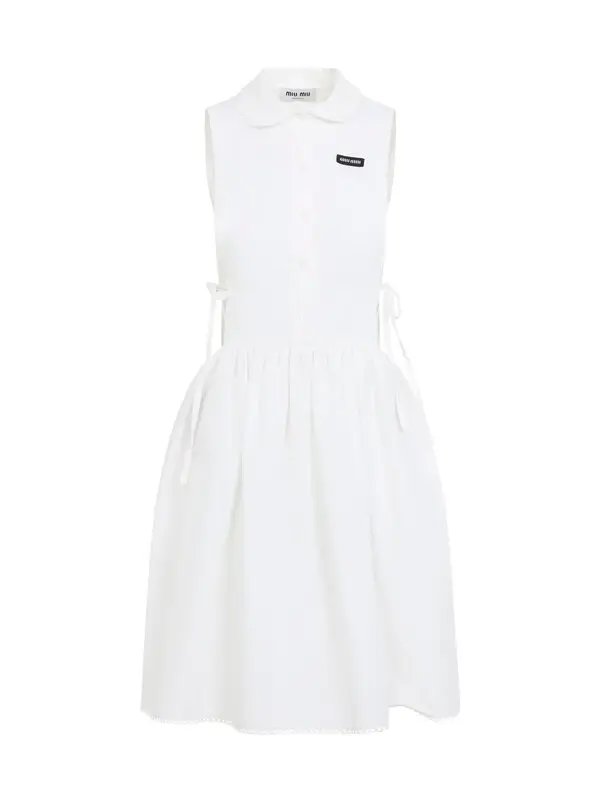 Miu Miu Sleeveless Poplin Mini Dress With Embroidered Collar - White