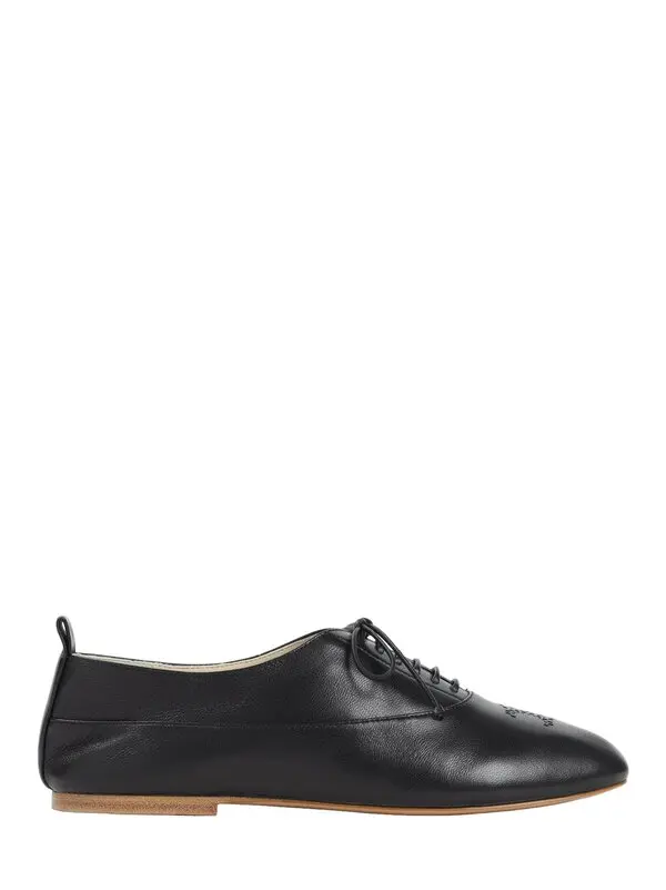 Celine Lamb Leather Richelieu Derbies With Perforated Logo - Black