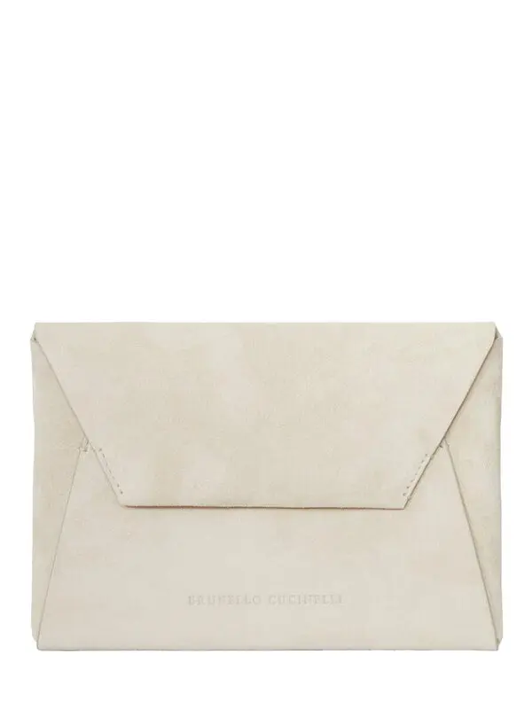Brunello Cucinelli Suede Calfskin Clutch - Cream