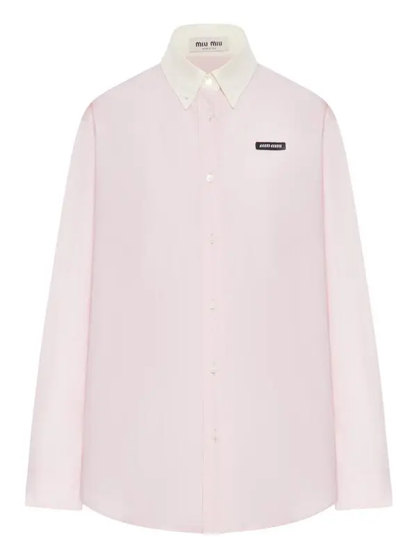Miu Miu Cotton Poplin Shirt With Logo Patch - Pink