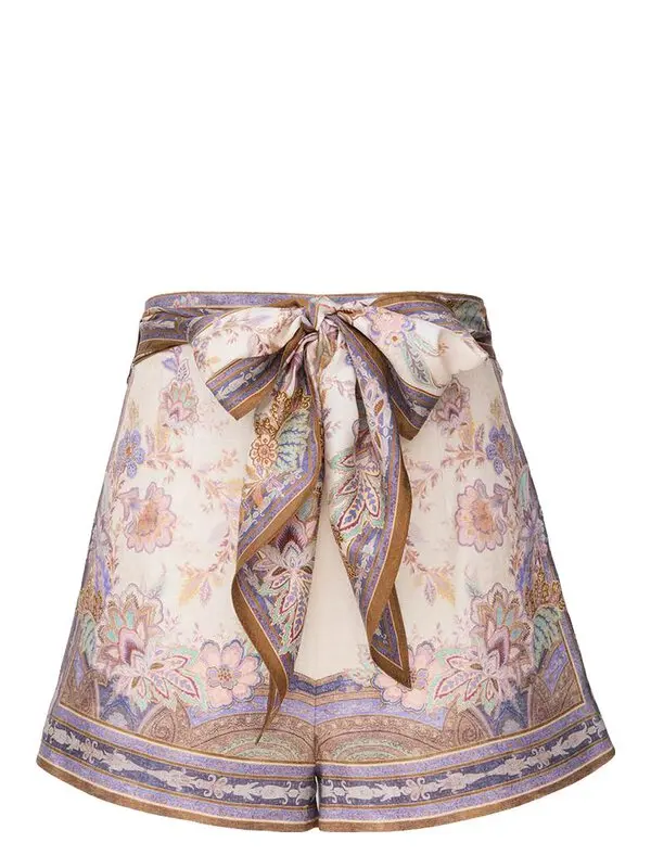 Zimmermann High-waisted Linen Shorts With Removable Scarf Waistband - Multicolor