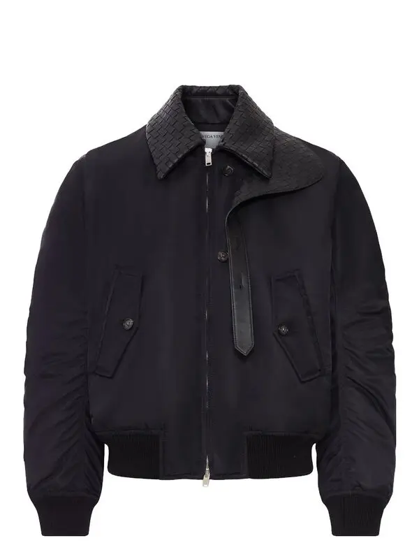 Bottega Veneta Padded Nylon Bomber Jacket With Intrecciato Leather Accents - Multicolor