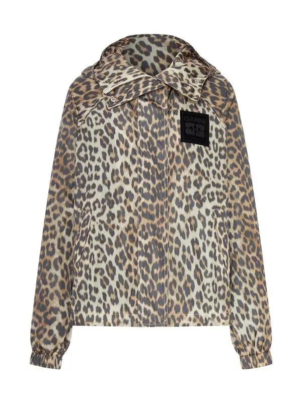 GANNI Leopard Print Recycled Nylon Hooded Jacket - Multicolor