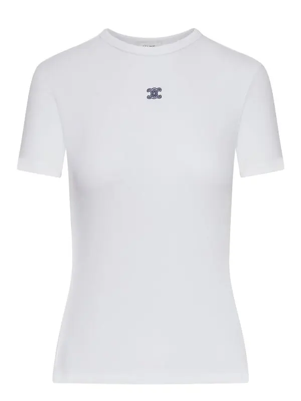 Celine Slim Fit Cotton T-shirt With Embroidered Triomphe Logo - Multicolor
