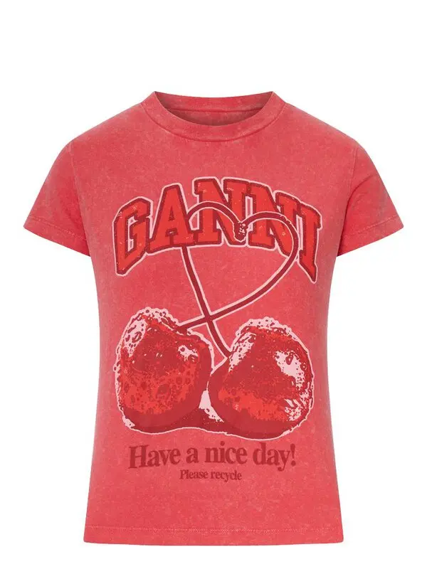 GANNI Jersey T-shirt With Graphic Print - Red
