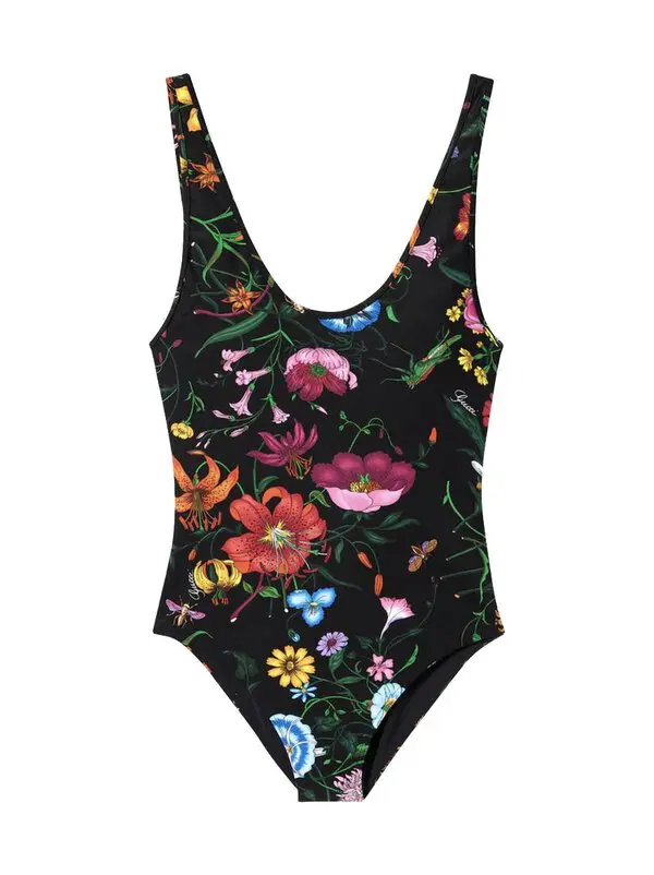 Gucci Sparkling Printed Jersey U-neck Swimsuit - Black