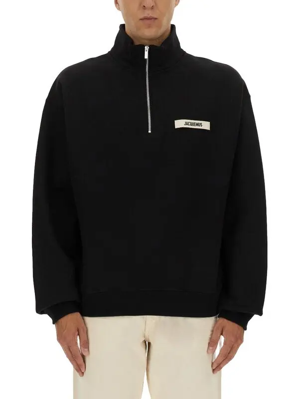 Jacquemus Zippered Stand Collar Sweatshirt - Black