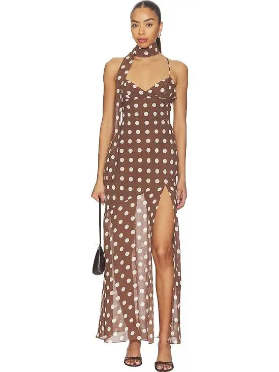 MORE TO COME Briar Maxi Dress - Brown & White Dot