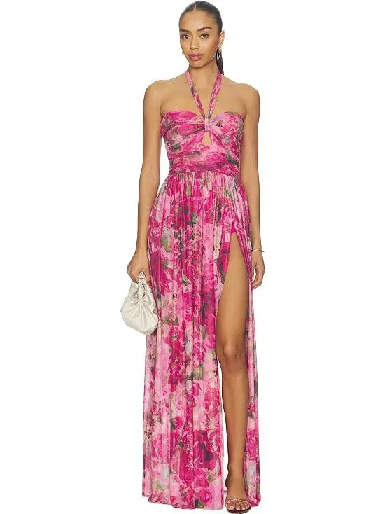 NADINE MERABI Halterneck Maxi Dress With Cut-out And Slit - Pink
