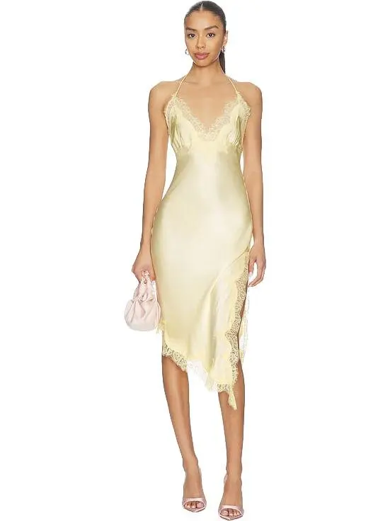 Bardot Halterneck Lace Trimmed Mini Dress - Buttercup
