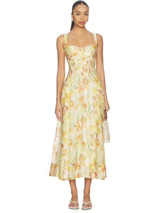 Bardot Adaline Printed Midi Dress - Yellow Floral