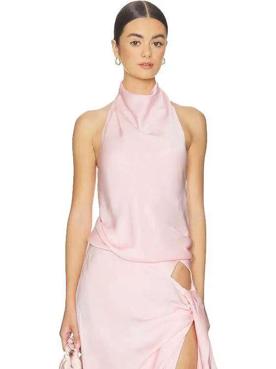Bardot X Solene High Cowl Neck Top - Baby Pink