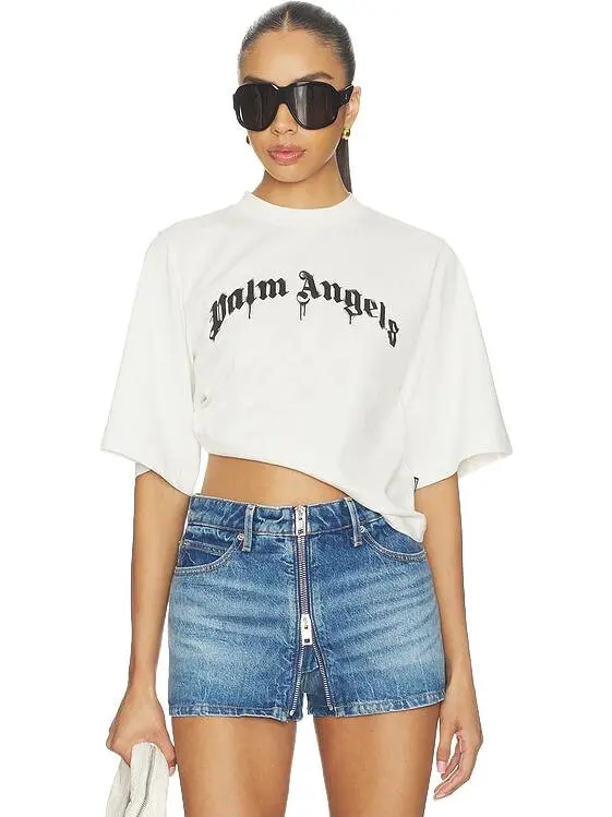 Palm Angels Curved Logo Boxy Tee - Off White & Black