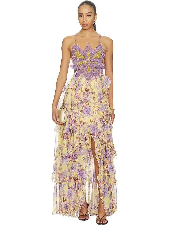 PatBO Peony Butterfly Maxi Dress - Yellow
