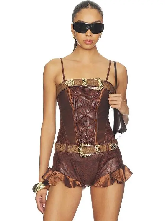 KIM SHUI Lace-up Corset Top - Brown