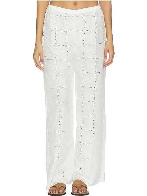 Faithfull The Brand Mora Wide Leg Eyelet Pants - Handkerchief Broderie White