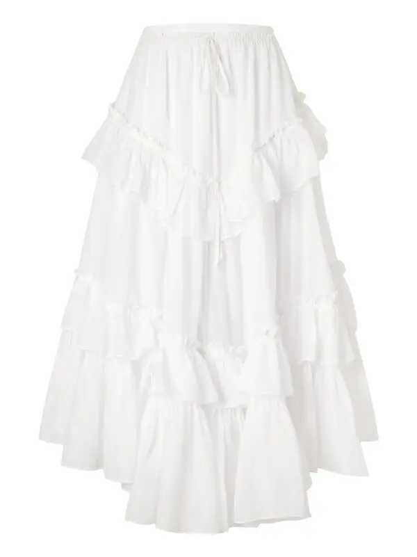 Chloé Tiered Ruffled Cotton-voile Midi Skirt - White