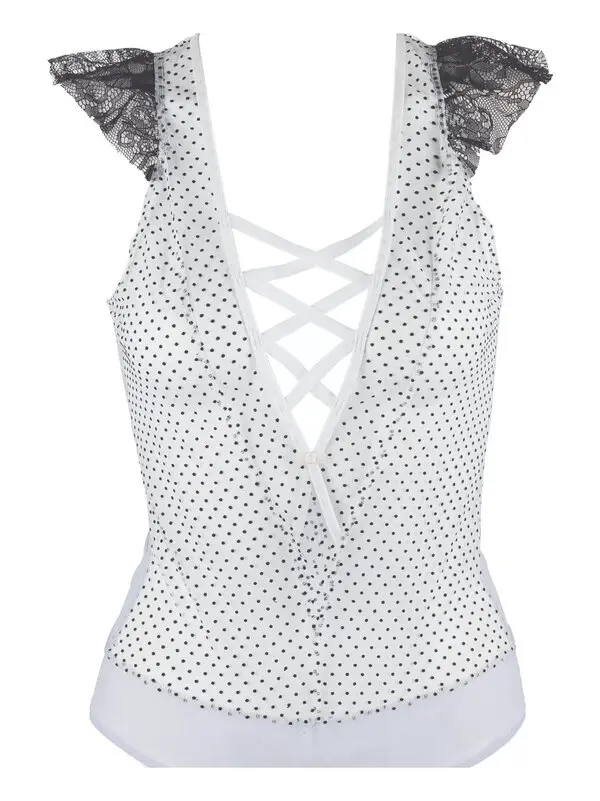 LES JUPONS DE TESS Bodysuit With Lace And Velvet Detailing - White/black/purple