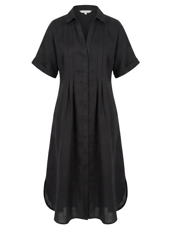 Adrift Clothing Bridget Linen Pleated Midi Dress - Black