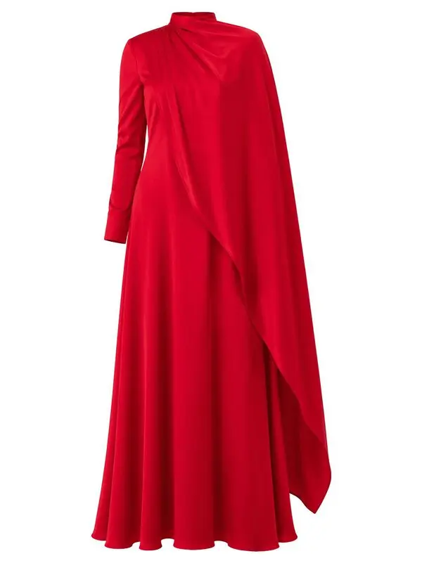 ASHITA FERNANDES Petalia Draped Silk Sateen Maxi Dress - Red