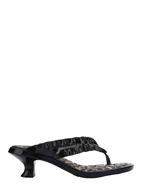 Melissa X Ganni Thong Kitten Heel Sandals - Black