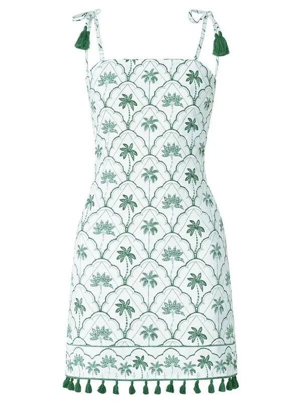YUMI Palm Tree Cotton Shift Mini Dress - White