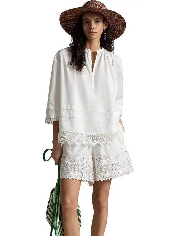 Ralph Lauren Cotton Eyelet Embroidered Drawstring Shorts - White