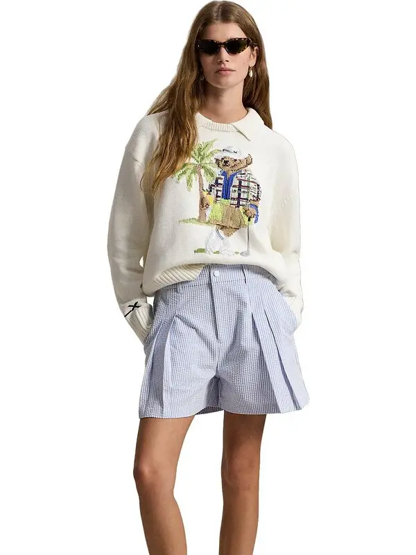 Ralph Lauren Seersucker Pleated Shorts - Blue Mist/ceramic White