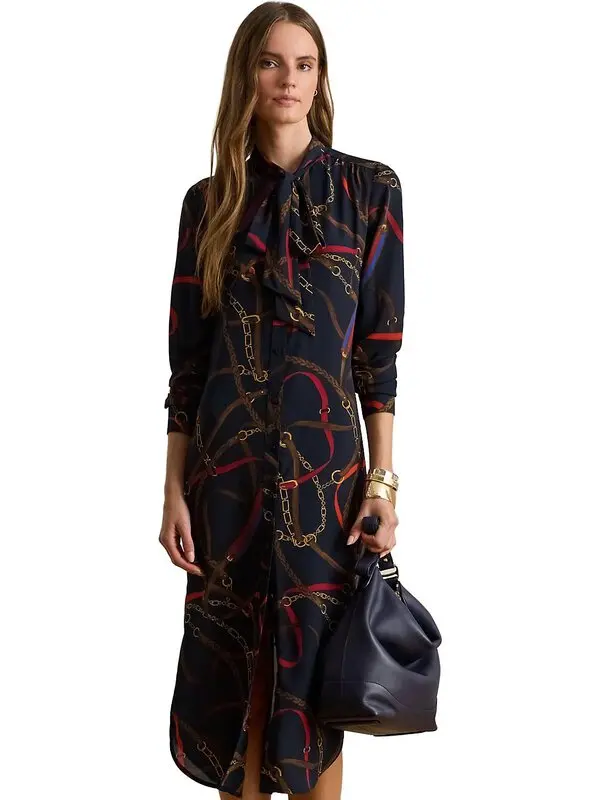 Ralph Lauren Print Georgette Tie-neck Shirtdress - Navy Multi