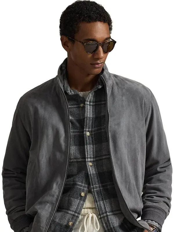 Ralph Lauren Charlton Suede Bomber Jacket - Loft Grey
