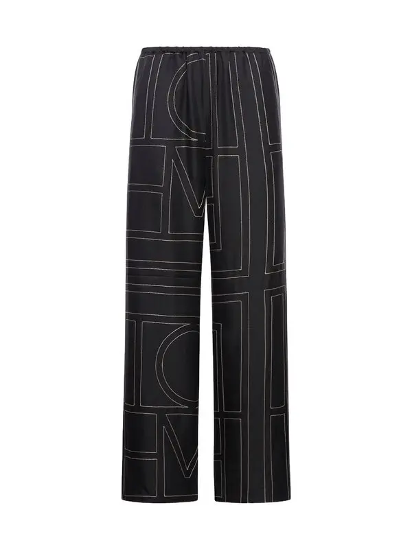 TOTEME Monogram Silk Trousers - Black