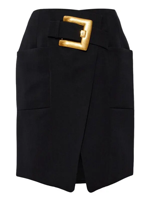 Balmain Wool Skirt With Buckle Detail - Black