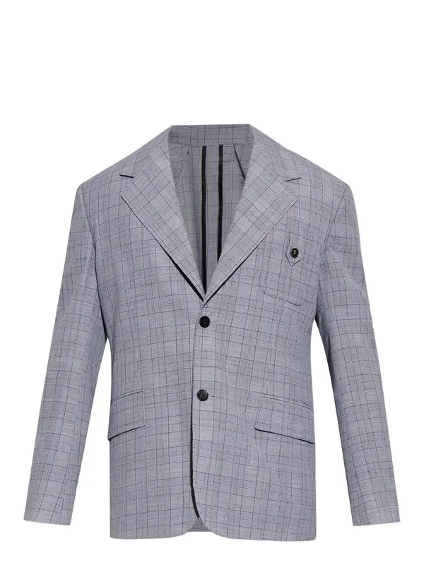 Versace Wool Blazer With A Checked Pattern - Grey