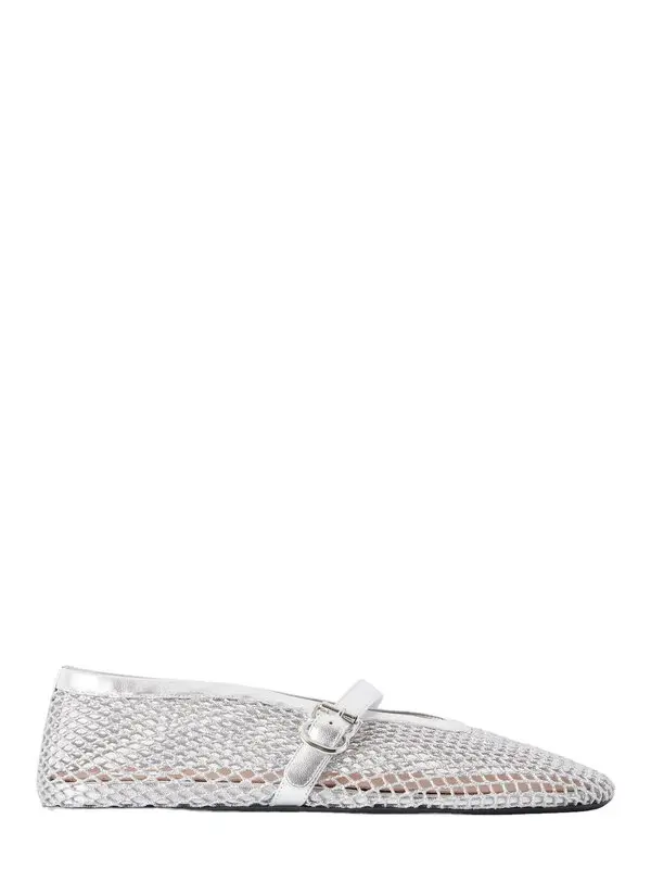 Alaïa Metallic Leather-trimmed Mesh Ballet Flats - Silver