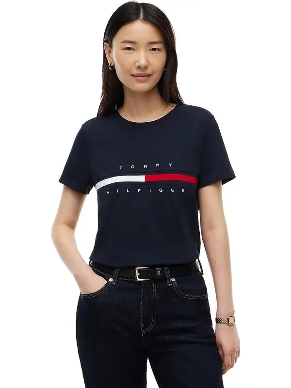 Tommy Hilfiger Embroidered Flag Stripe Logo T-shirt - Navy