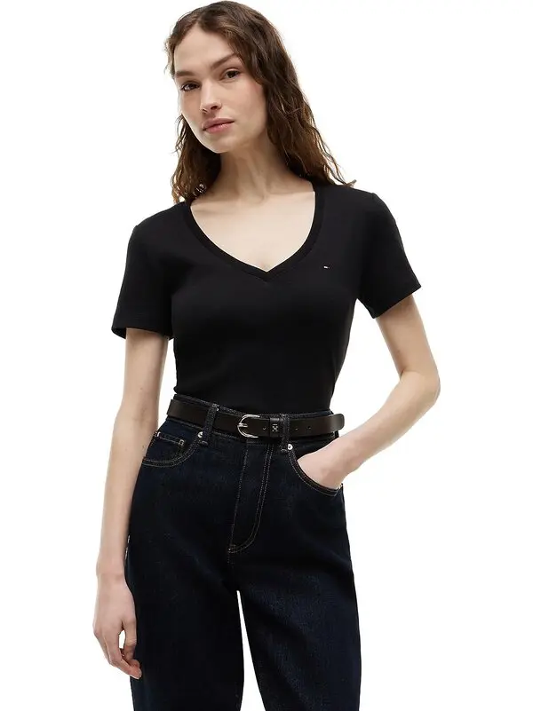Tommy Hilfiger V-neck T-shirt In Regenerative Cotton - Black