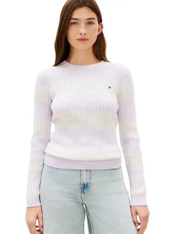 Tommy Hilfiger Rugby Stripe Cable Knit Sweater - Lilac Sprig