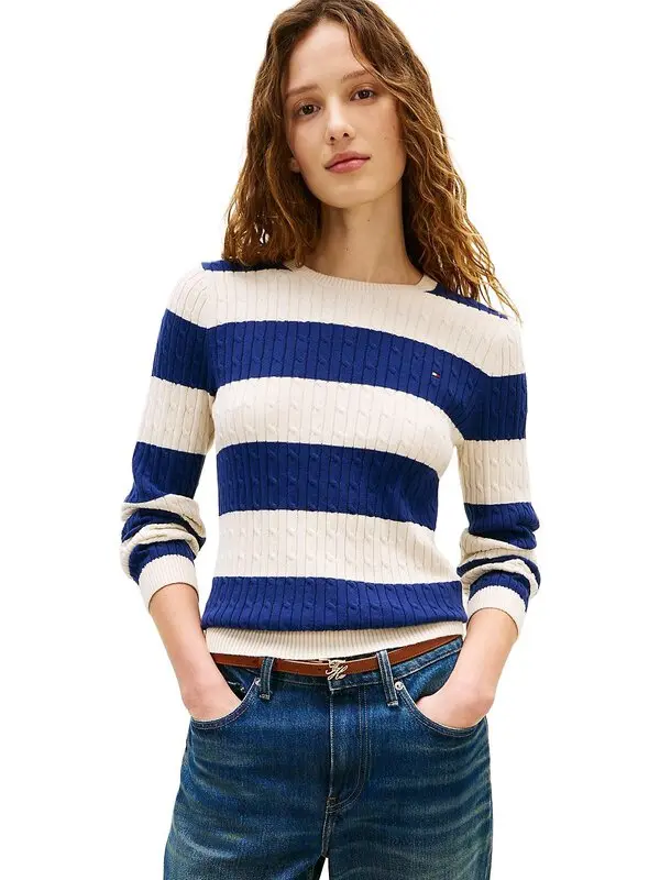 Tommy Hilfiger Rugby Stripe Cable Knit Sweater - Sugarcane