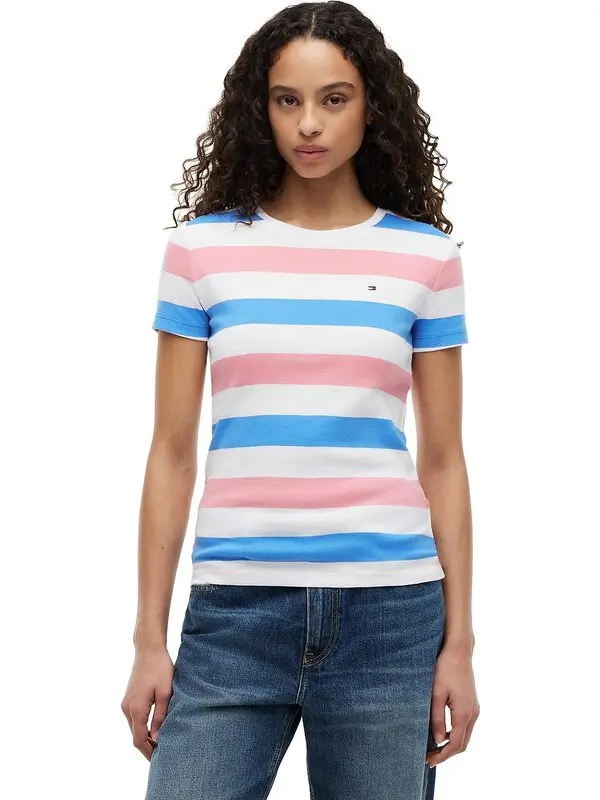 Tommy Hilfiger Rugby Stripe Crewneck T-shirt - Rosey Pink Multi