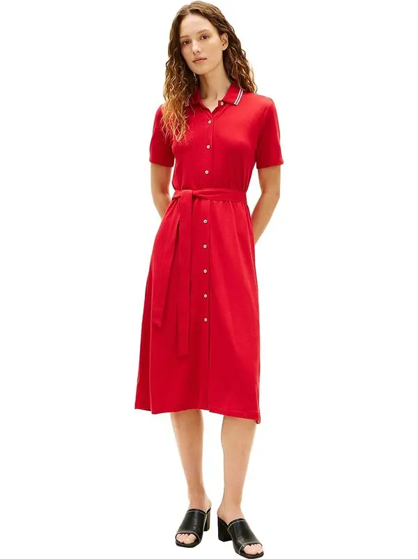 Tommy Hilfiger Belted Midi Polo Dress - Primary Red