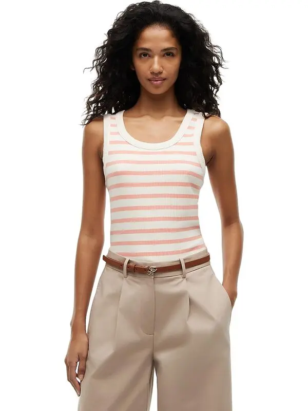 Tommy Hilfiger Stripe Rib-knit Tank Top - Rich Cream/sunset Coral Stripe