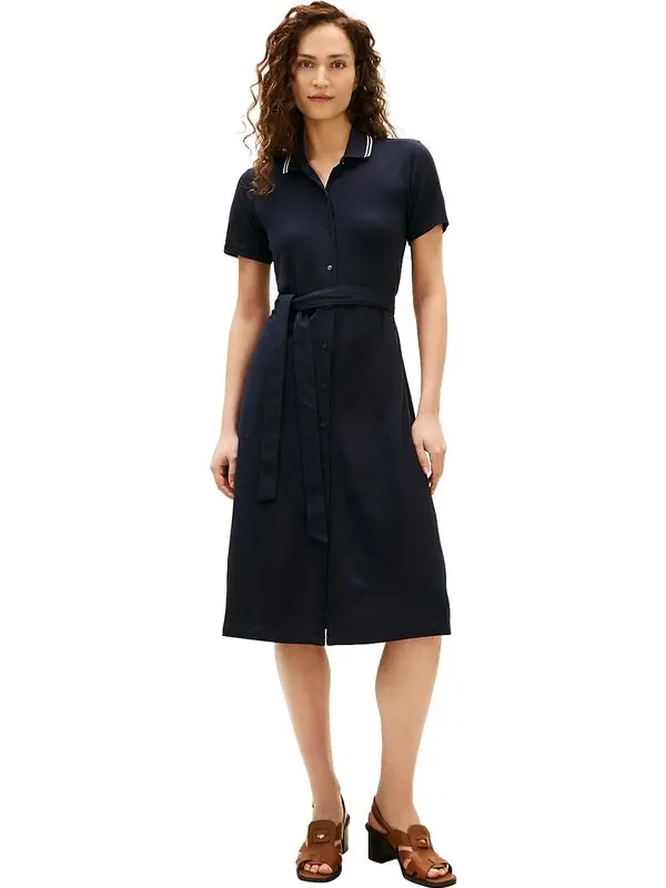 Tommy Hilfiger Belted Midi Polo Dress - Navy