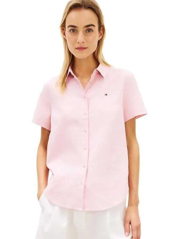 Tommy Hilfiger Short Sleeve Linen Blend Shirt - Pink Shade