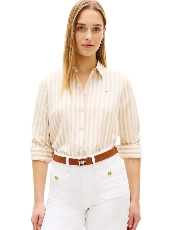 Tommy Hilfiger Striped Linen-blend Shirt - Clayed Pebble