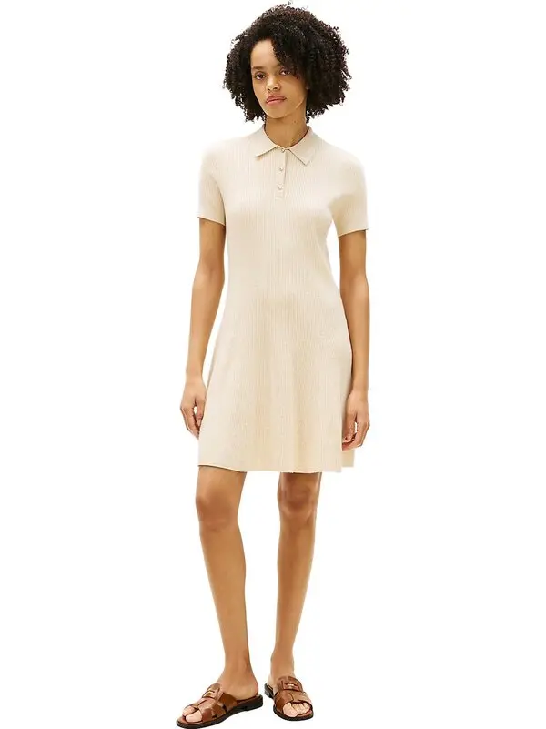 Tommy Hilfiger Gold-button Rib Knit Polo Mini Dress - Beige Heather