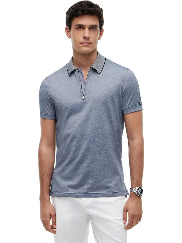 Tommy Hilfiger Regular Fit Th Performance Zip Polo Navy - Navy Iris