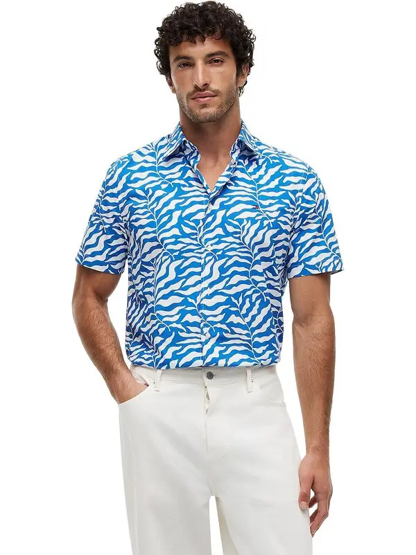 Tommy Hilfiger Palm Leaf Print Paper-touch Shirt - Blue Orbit