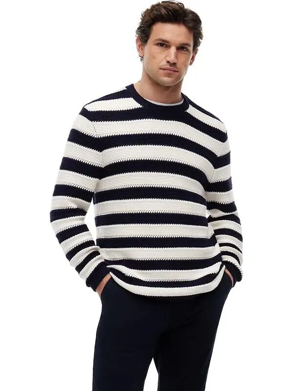 Tommy Hilfiger Striped Crochet Sweater - Navy/ivory Petal Stripe